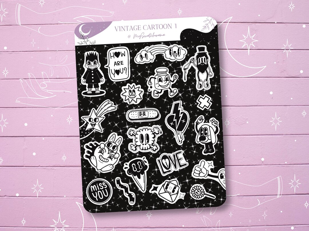 Retro Black and White Vintage Cartoon 1 Sticker Sheet Perfect for ...