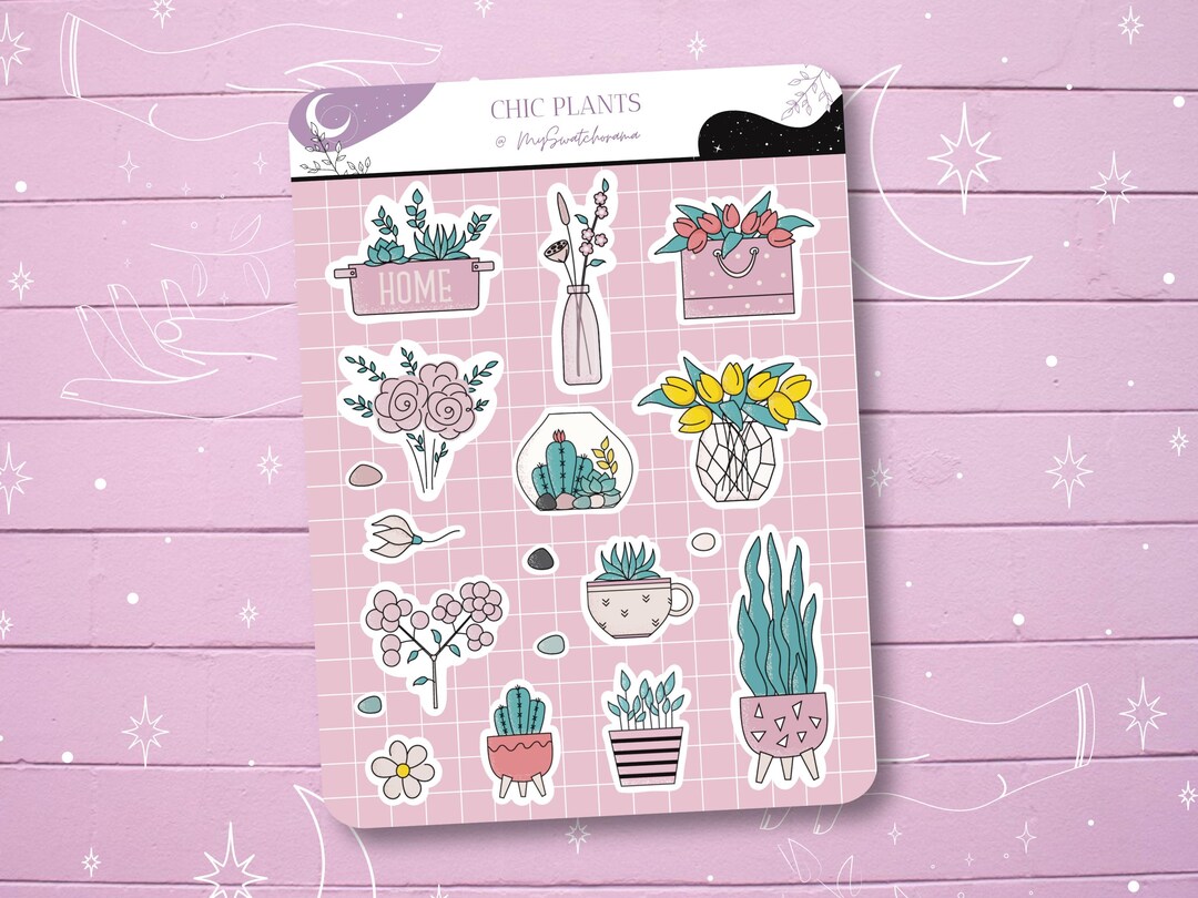 Chic Pink Plant Sticker Sheet for Decorating Planners, Journals ...