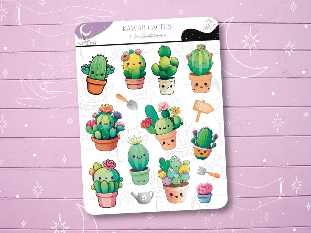 Cute Kawaii Garden Cactus Sticker Sheet Perfect for Planners, Notebooks ...