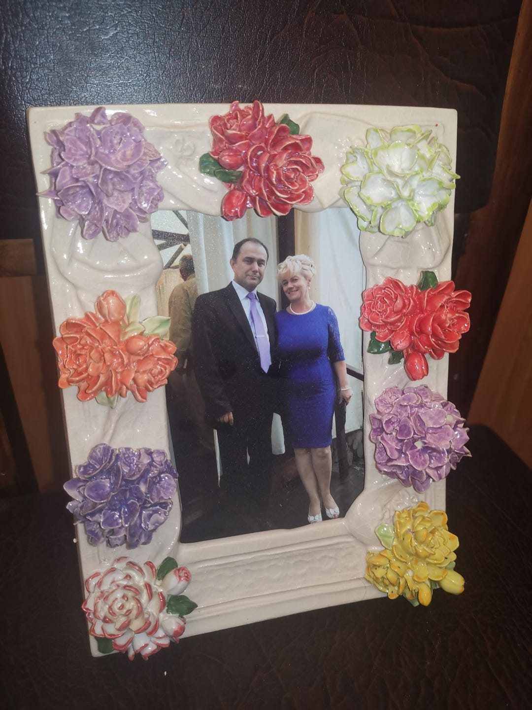 Ceramic Photo Frame With Colored Flowers, Handmade Decor (22x17 Cm) - Etsy