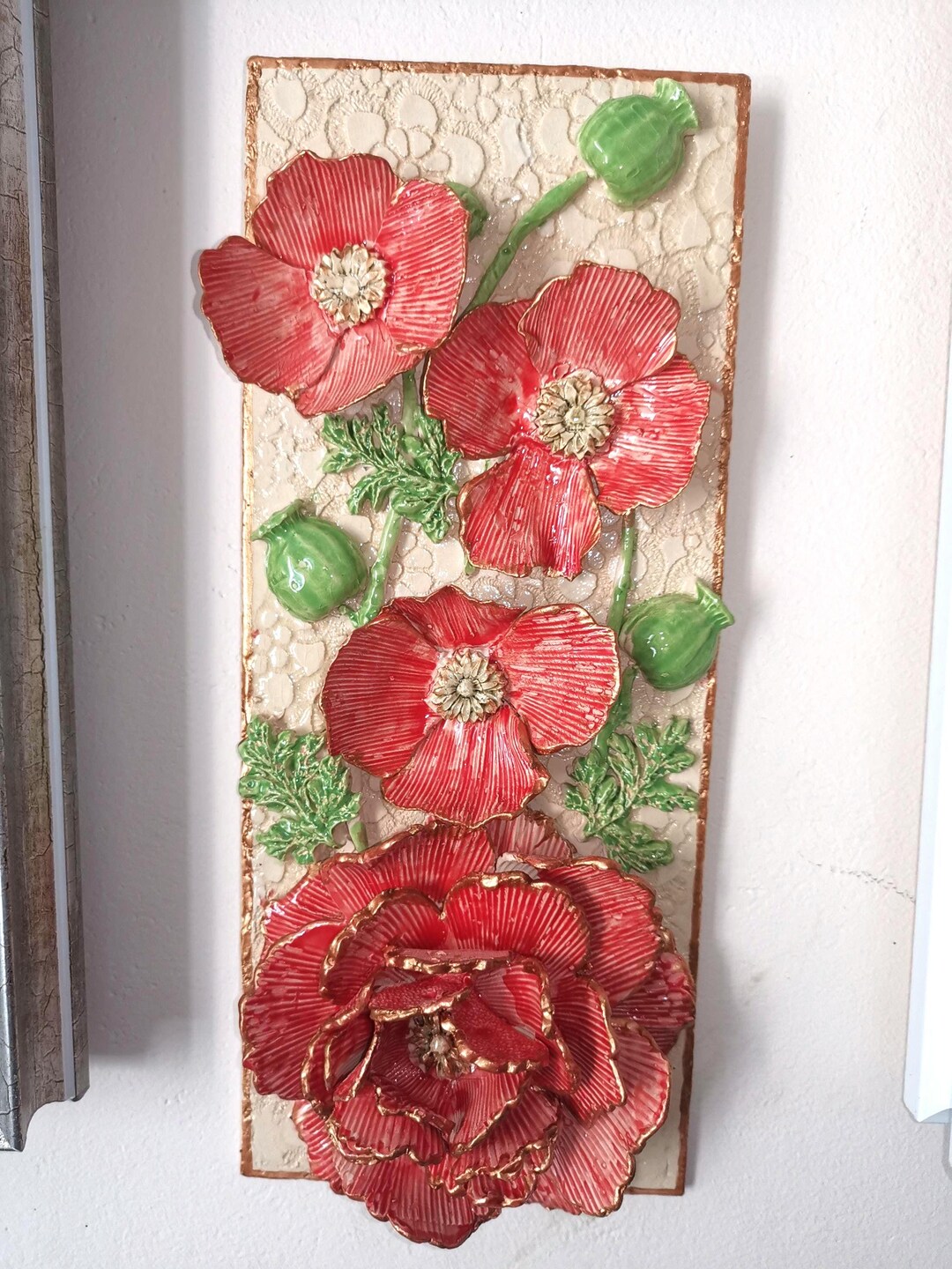 Poppies Ceramic 3D Sculptural Panel, Summer Handmade, Still Life, Size ...