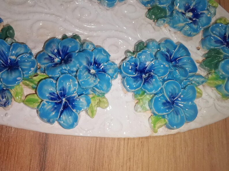Flowers Blue Hydrangea Ceramic Plate, Handmade. - Etsy