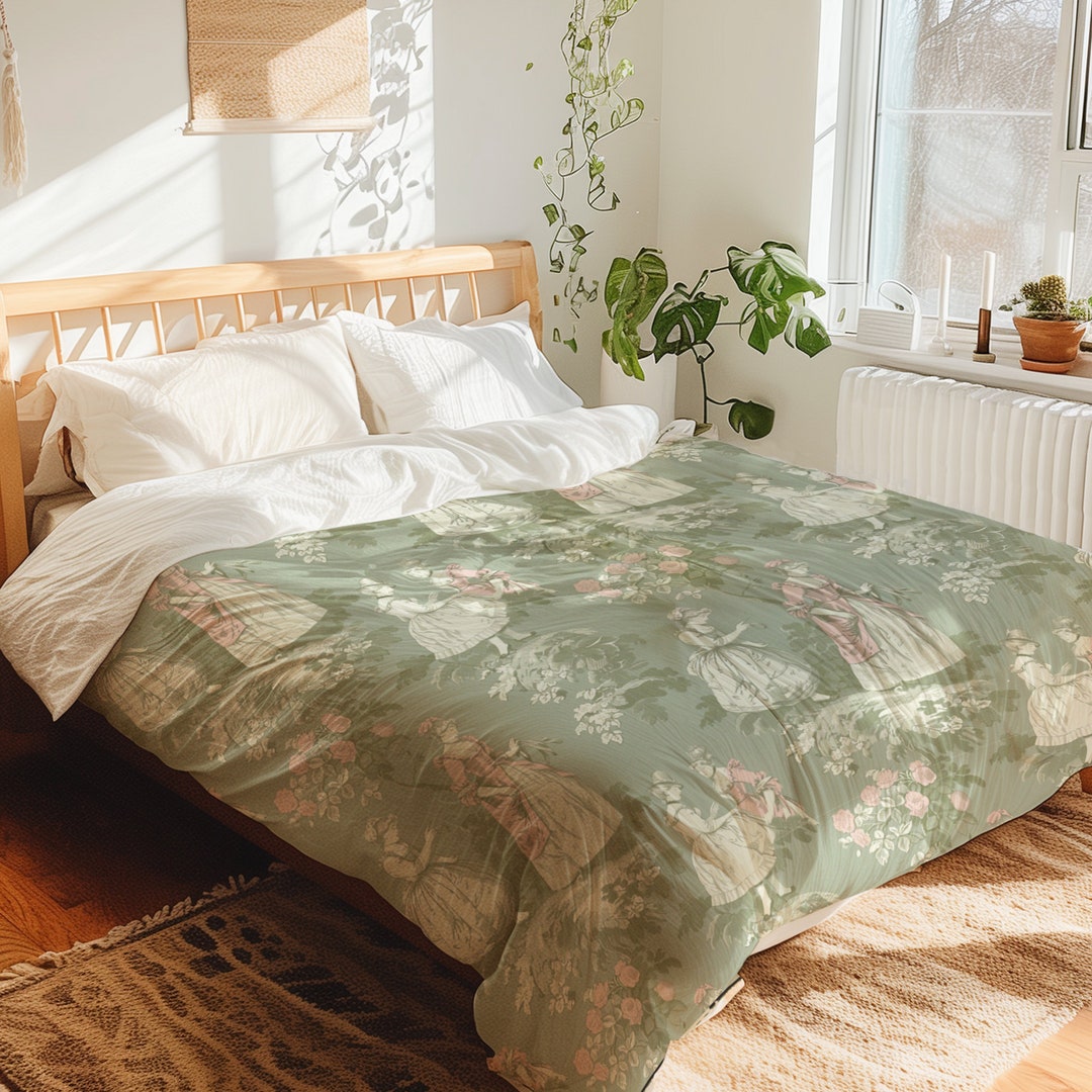 Sage Green Duvet Cover With A Beautiful Toile De Jouy Pattern - Etsy