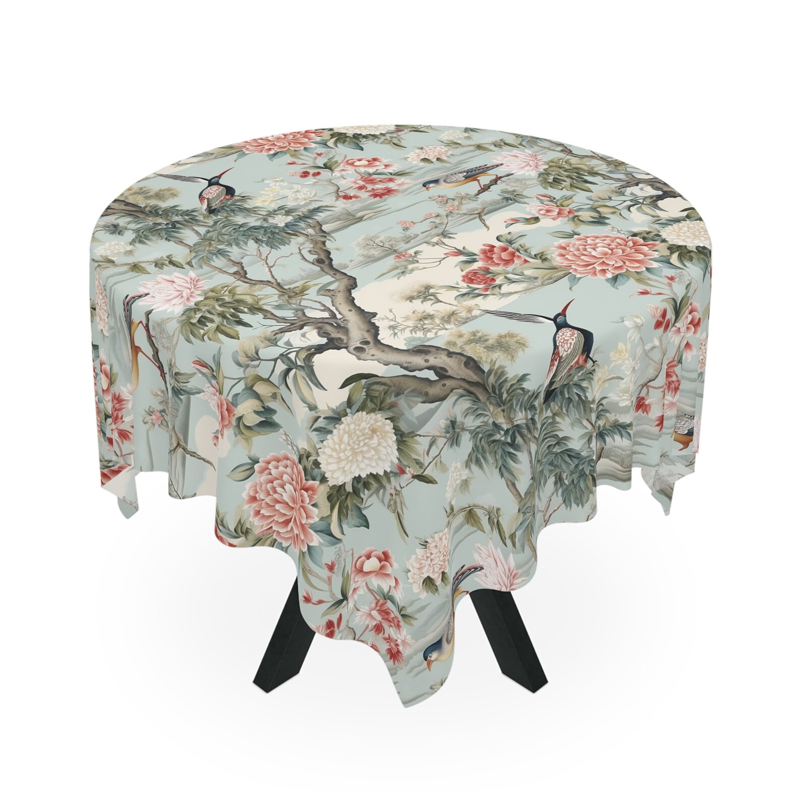 Chinoserie Pattern With Muted Colors Birds and Flowers Tablecloth - Etsy