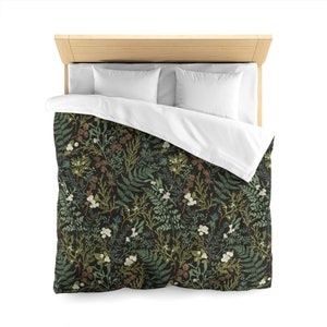 Magical Forest With Fern Leaves Dark Green Duvet Cover Botanical ...