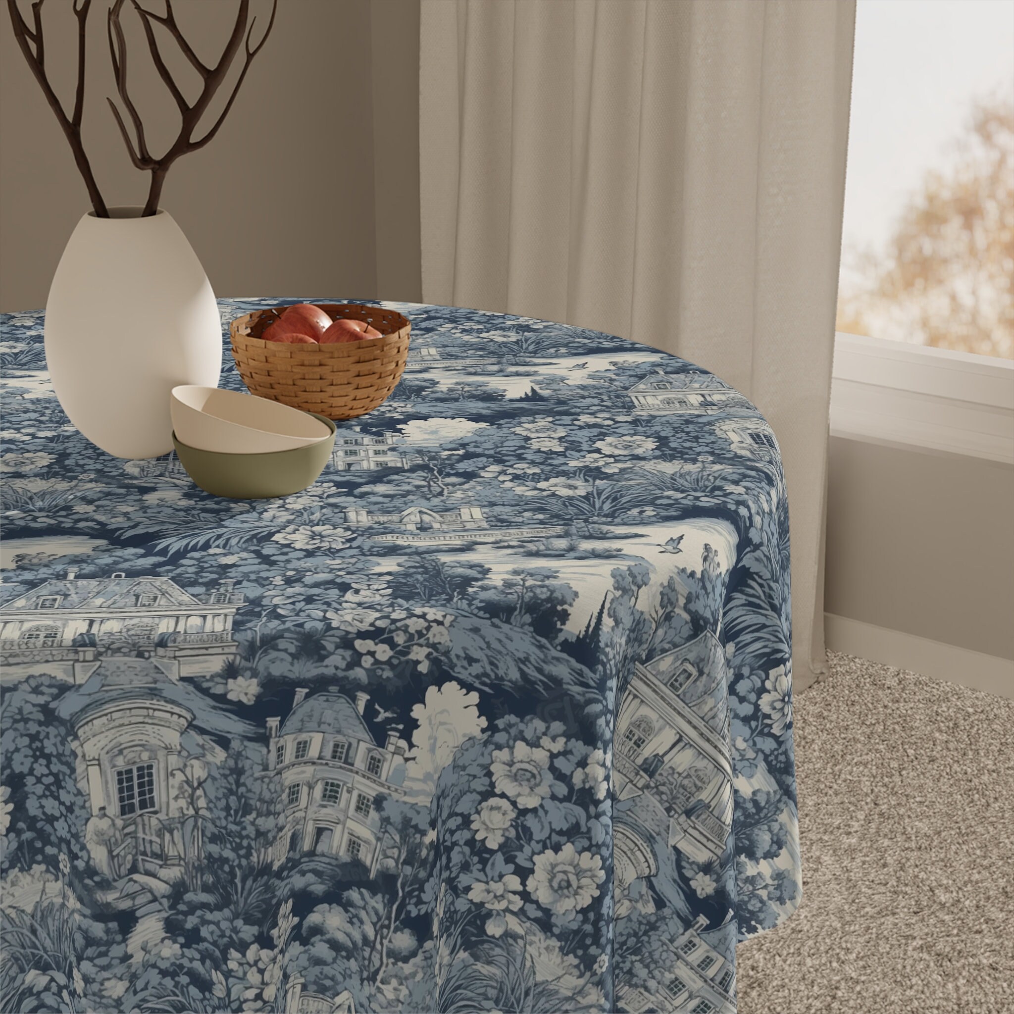 Toile De Jouy Pattern Illustration of Manor Tablecloth - Etsy