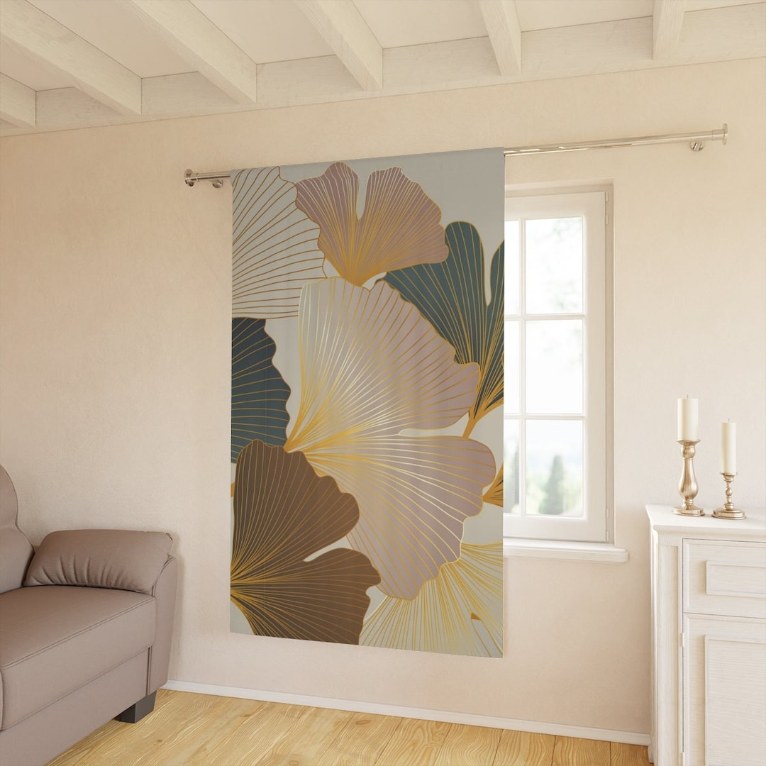 Gold Ginkgo Pattern Art Window Curtain 1 Piece - Etsy