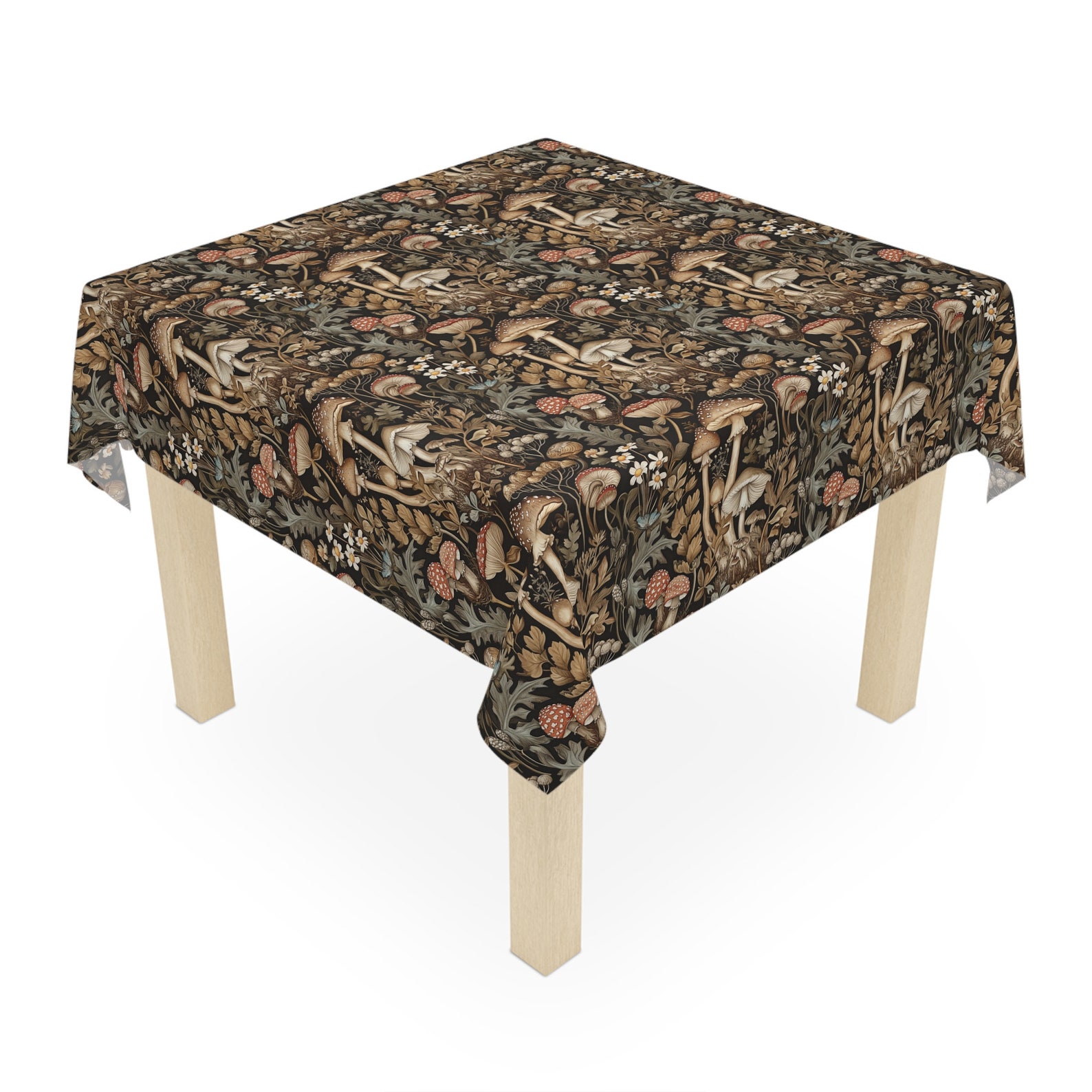 William Morris Inspired Cottagecore Pattern With Mushrooms Tablecloth ...