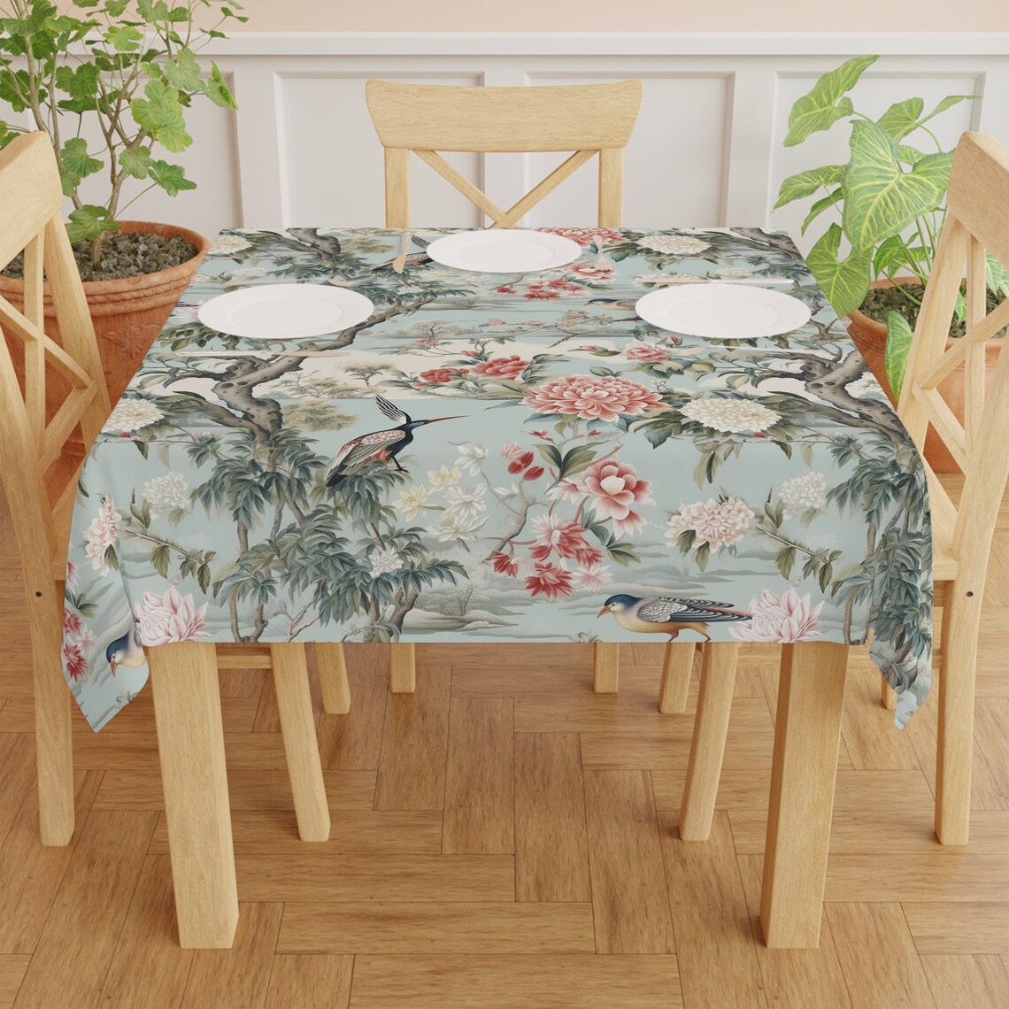 Chinoserie Pattern With Muted Colors Birds and Flowers Tablecloth - Etsy