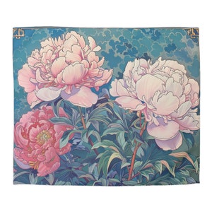 A Whimsical Image of Peonies Anime Like Illustration Floral Duvet Cover ...