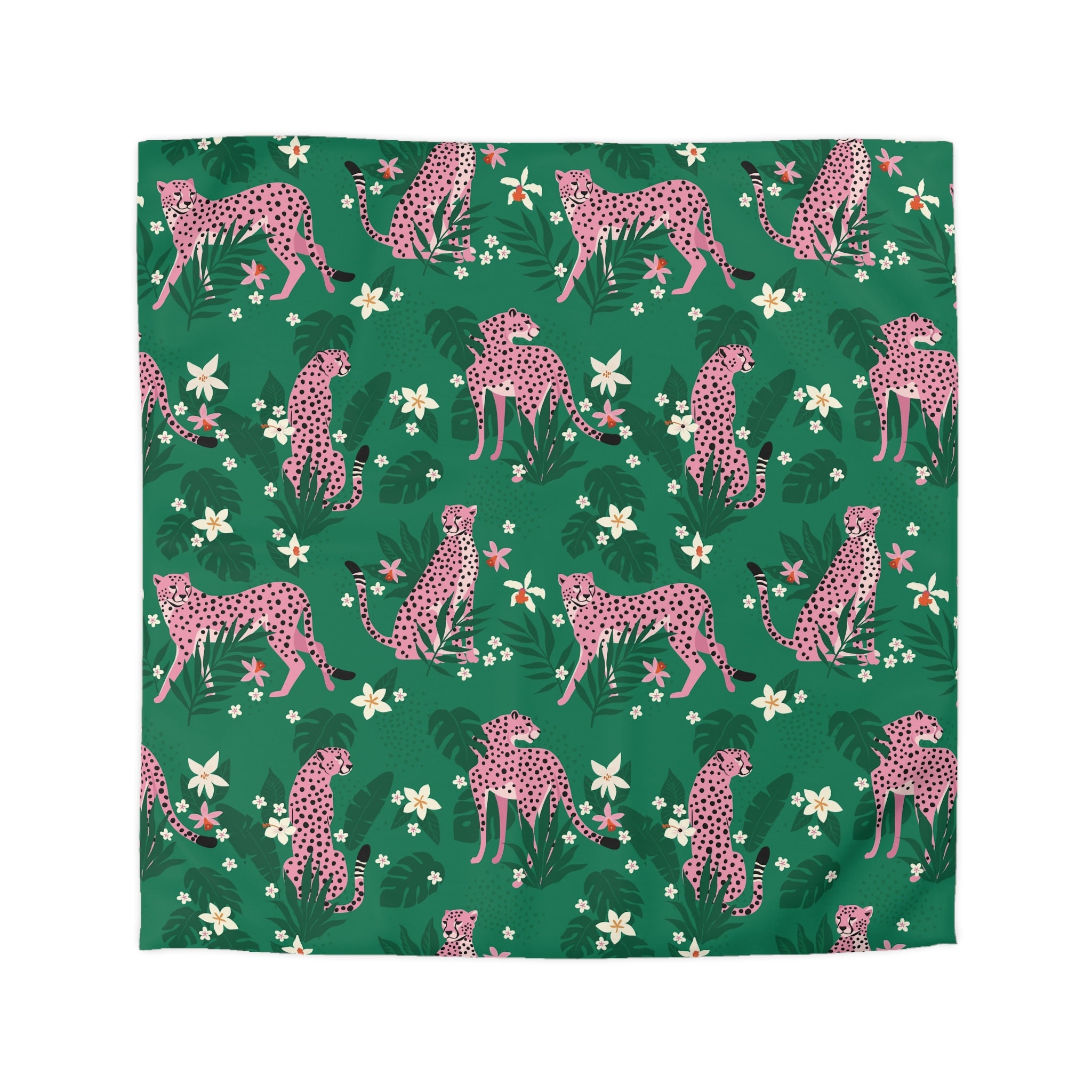 Pink Leopards in Greenery Maximalist Jungle Pattern Duvet Cover - Etsy