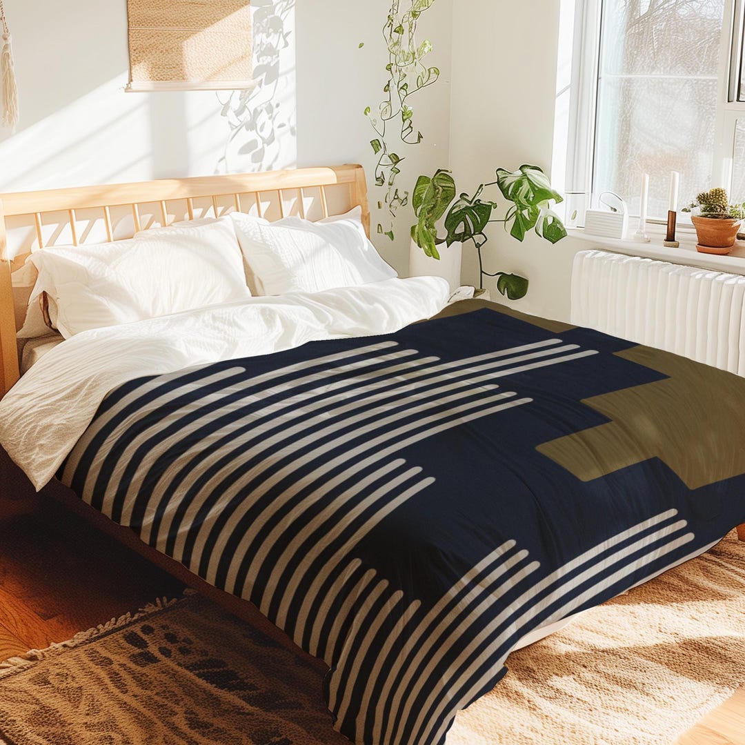 Navy and Olive Green Minimalist Southwestern Design Bedding Navajo ...