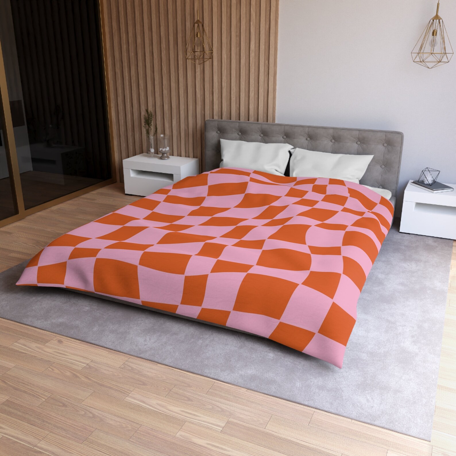 Retro Groovy Checkers Pink and Orange Duvet Cover - Etsy