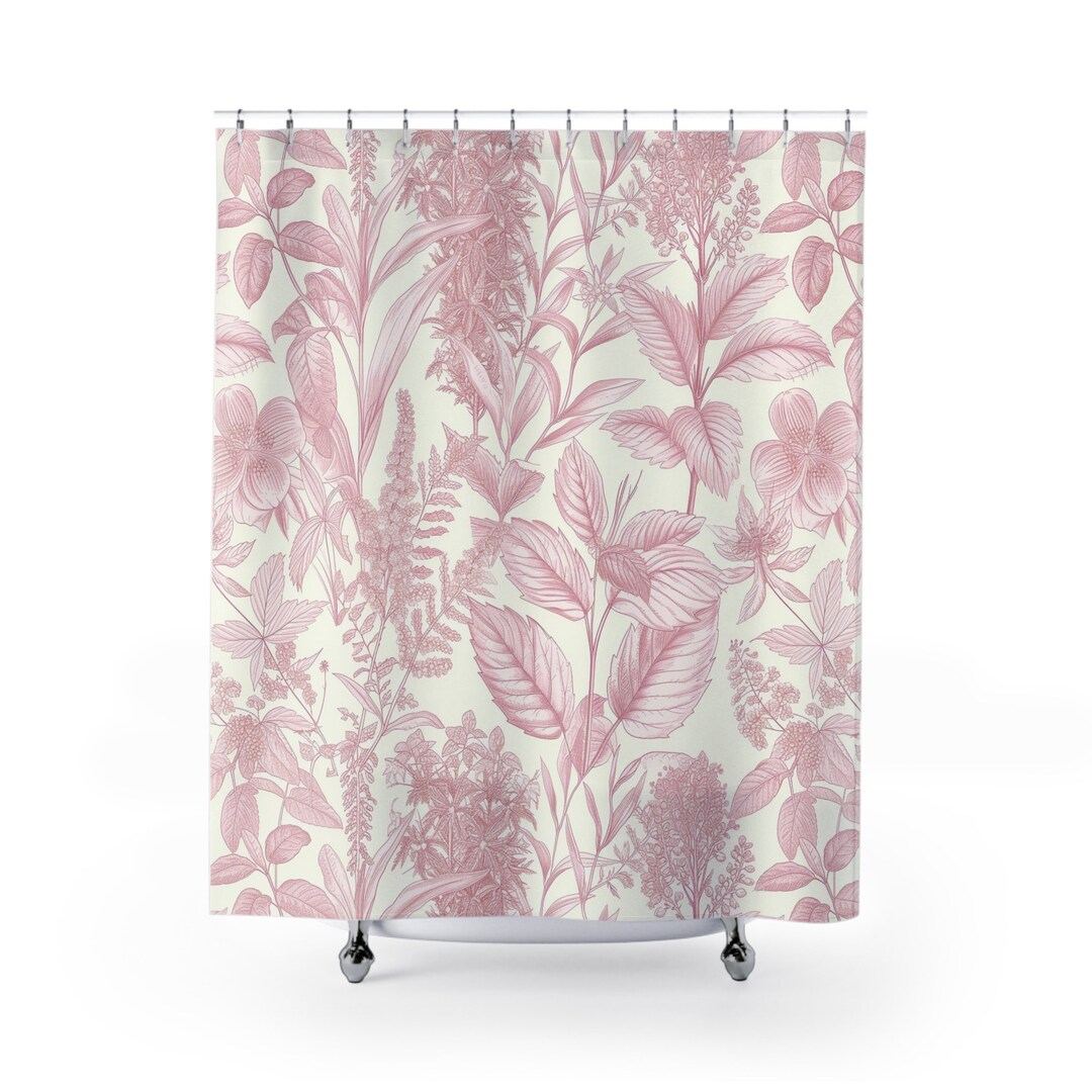 Light Pink Botanical Pattern Shower Curtain - Etsy
