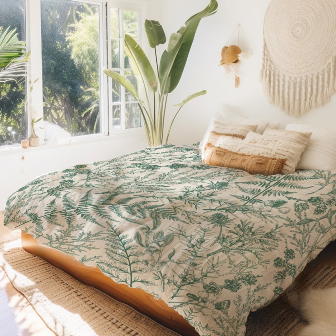 Monochromatic Botanical Pattern Cream and Cream Duvet Cover - Etsy