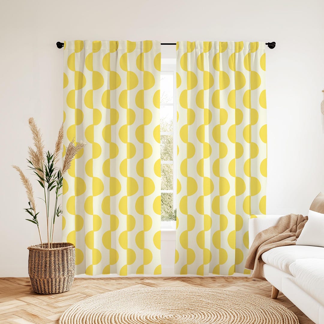 Mid Century Modern With Half Circles Lemon Yellow Blackout Curtains - 1 ...