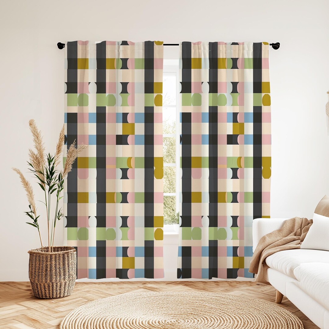 Tende oscuranti a quadretti pastello con alcuni cerchi - 1 o 2 pannelli ...