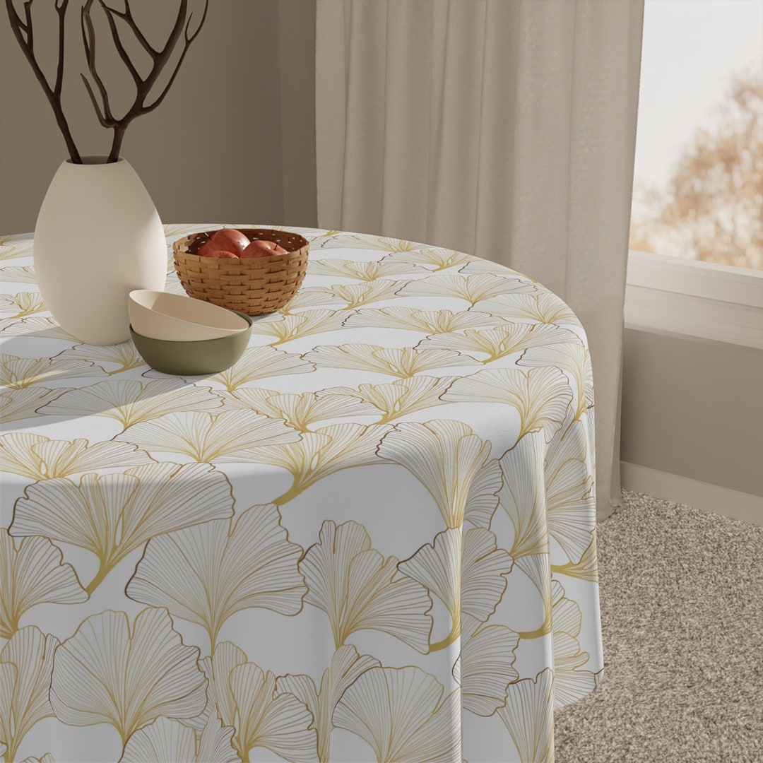 Gold and Ivory Modern Gingko Pattern Tablecloth - Etsy