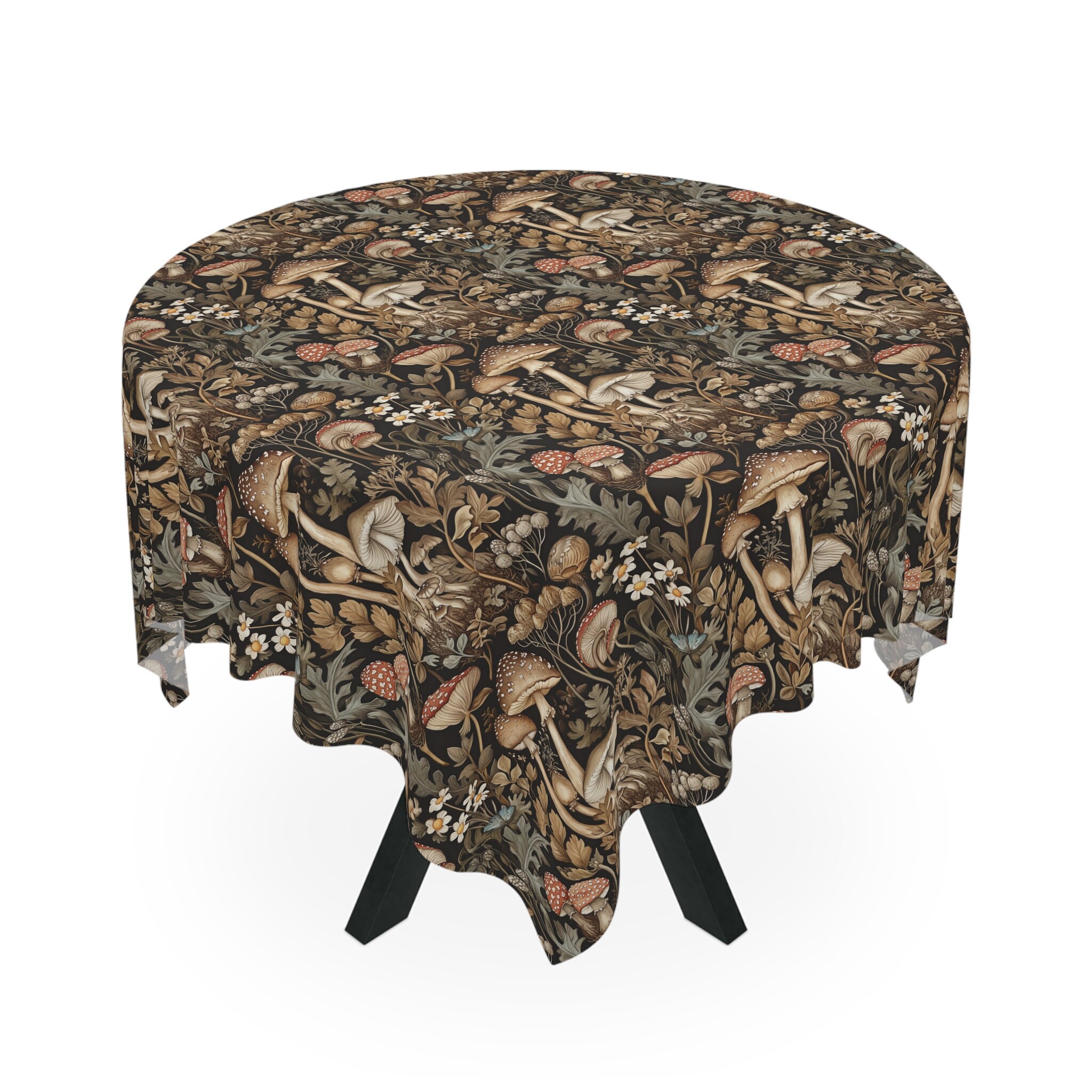 William Morris Inspired Cottagecore Pattern With Mushrooms Tablecloth ...