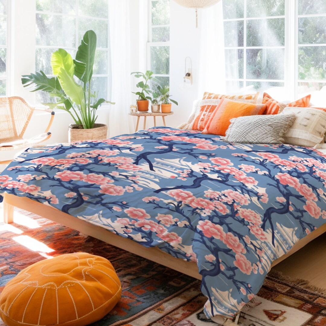 Traditional Japanese Kimono Print With Sakura Pattern Duvet Cover - Etsy