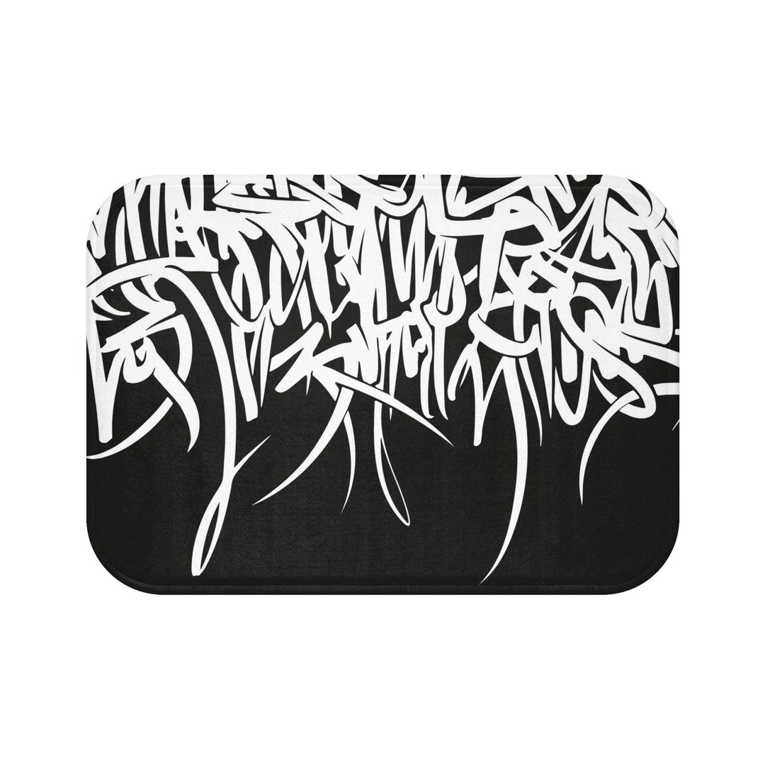 Black and White Graffiti Pattern Street Art Style Black Bath Mat - Etsy