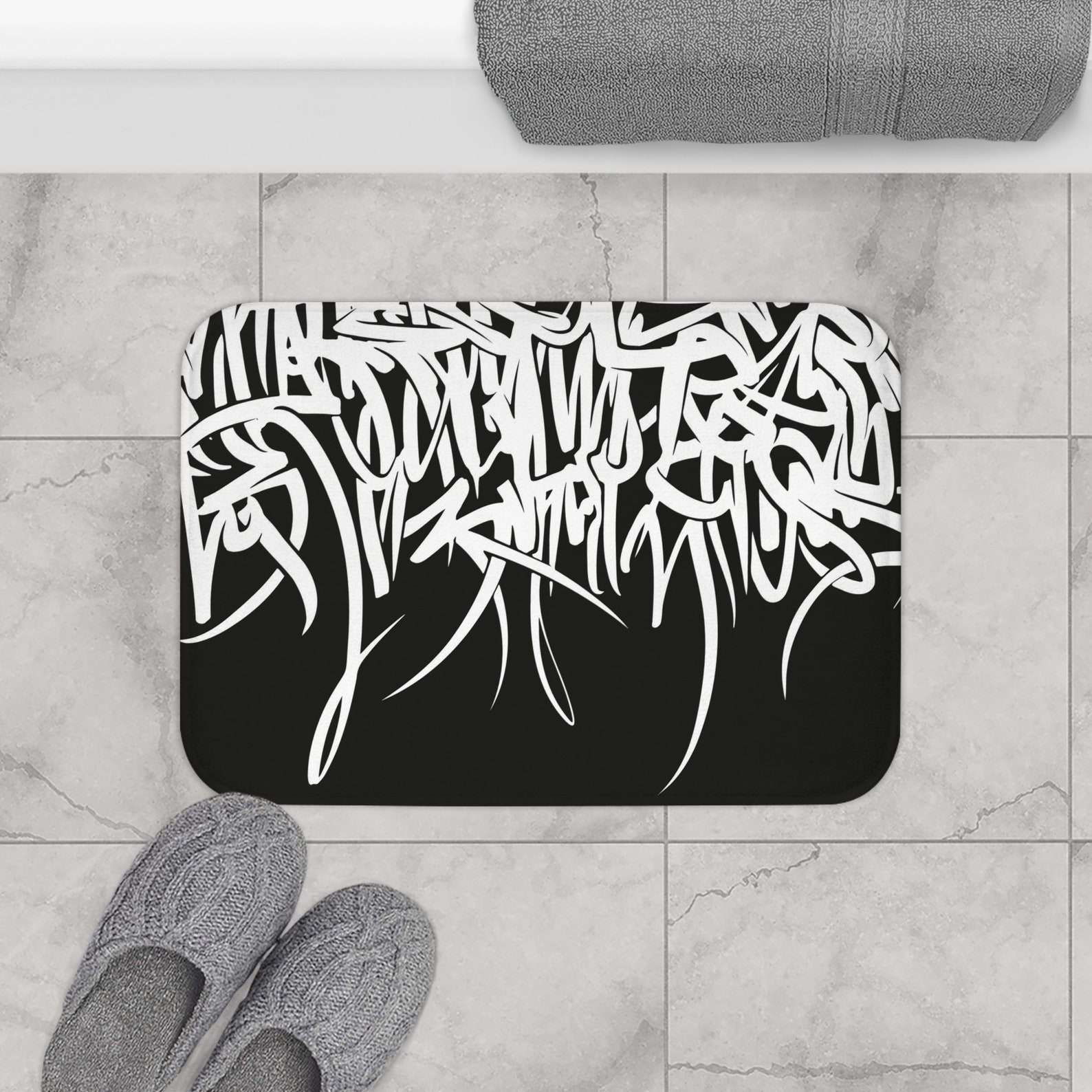 Black and White Graffiti Pattern Street Art Style Black Bath Mat - Etsy