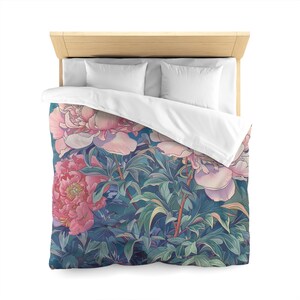 A Whimsical Image of Peonies Anime Like Illustration Floral Duvet Cover ...