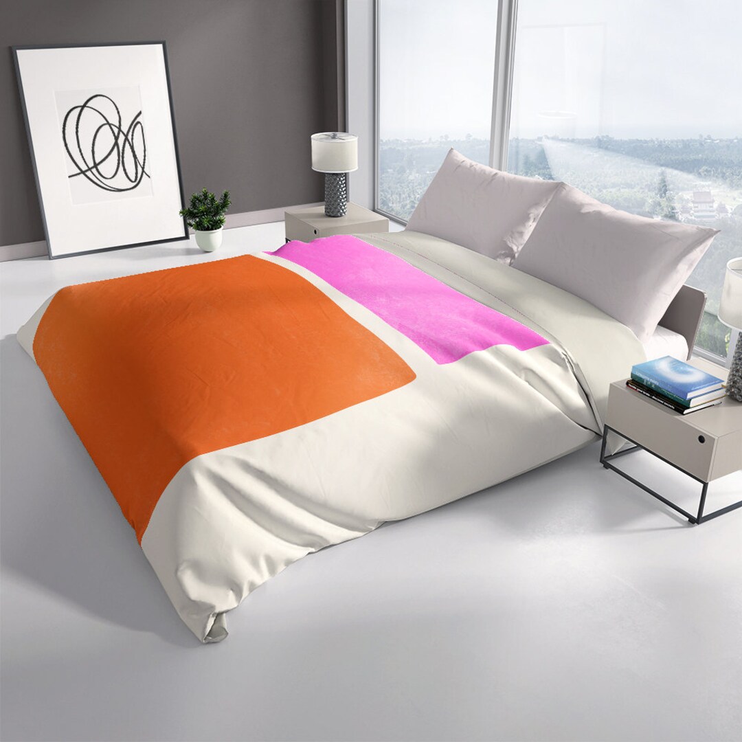 Burnt Orange and Pink Color Block Duvet Cover - Burnt Orange Duvet ...