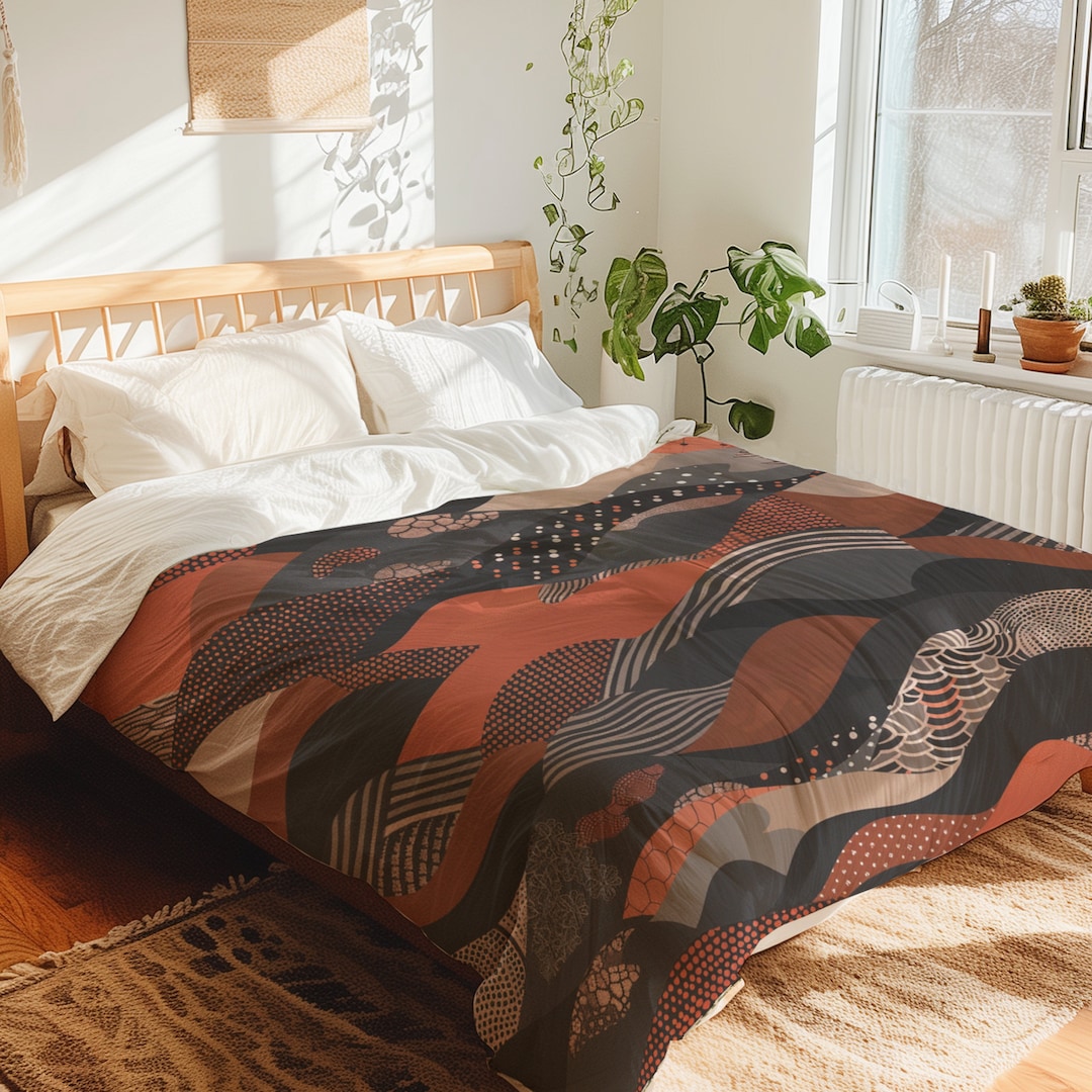 Patchwork Pattern of Traditional Japanese Motifs Gray and Terracotta ...