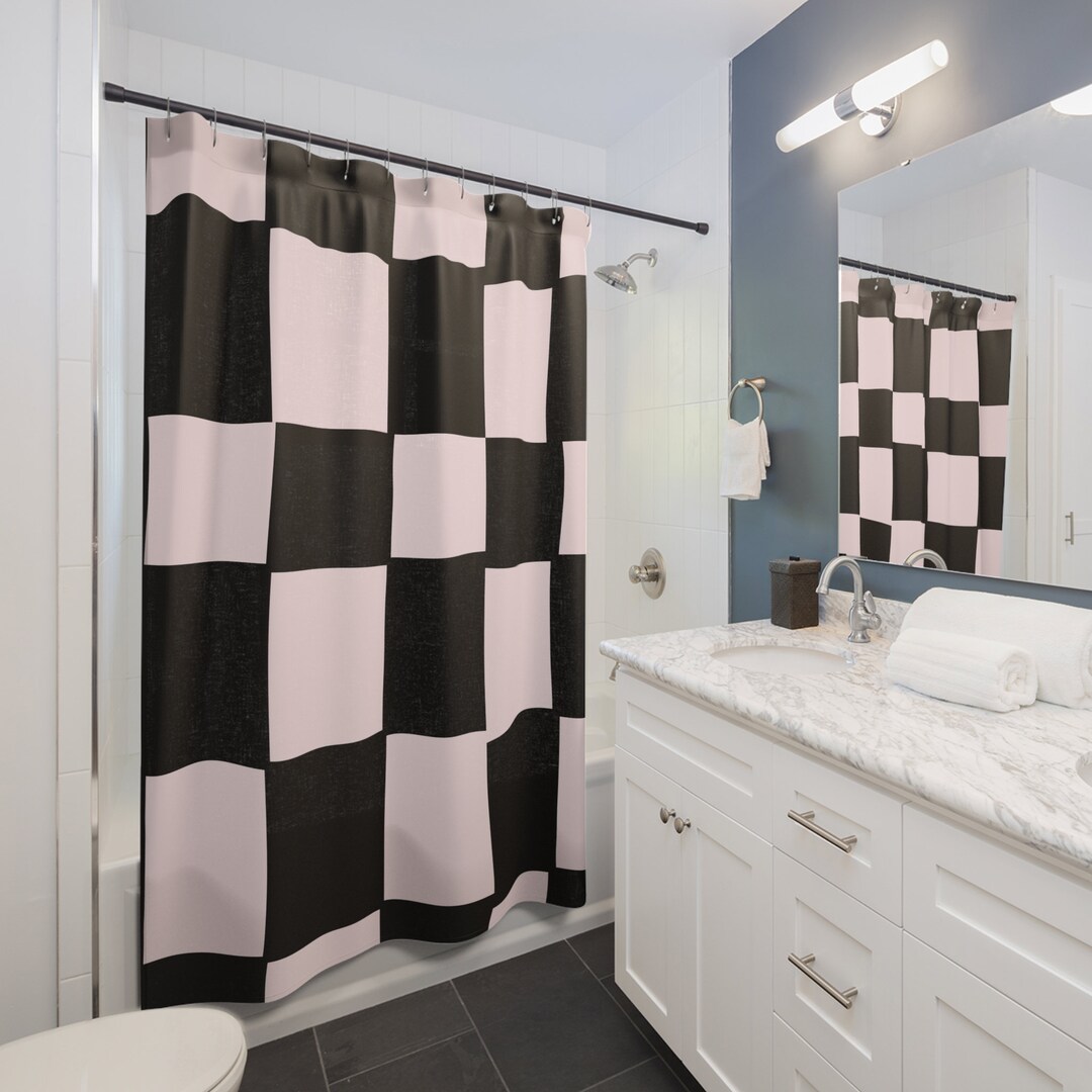 Black and Beige Hand Drawn Checkers Modern Shower Curtain - Etsy