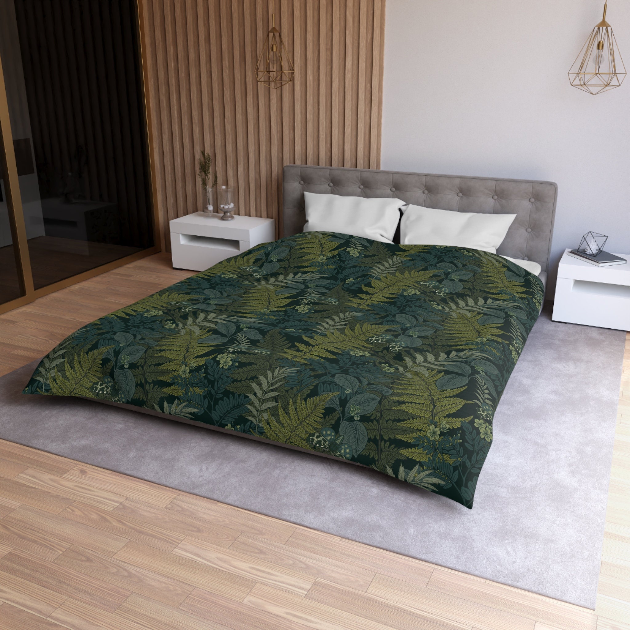 Fern Leaves on Dark Green Duvet Cover Botanical Bedding - Etsy