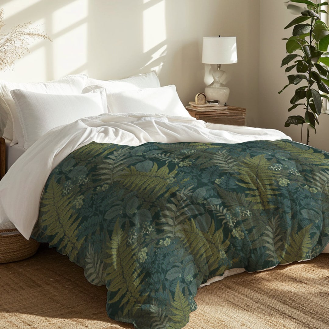 Fern Leaves on Dark Green Duvet Cover Botanical Bedding - Etsy