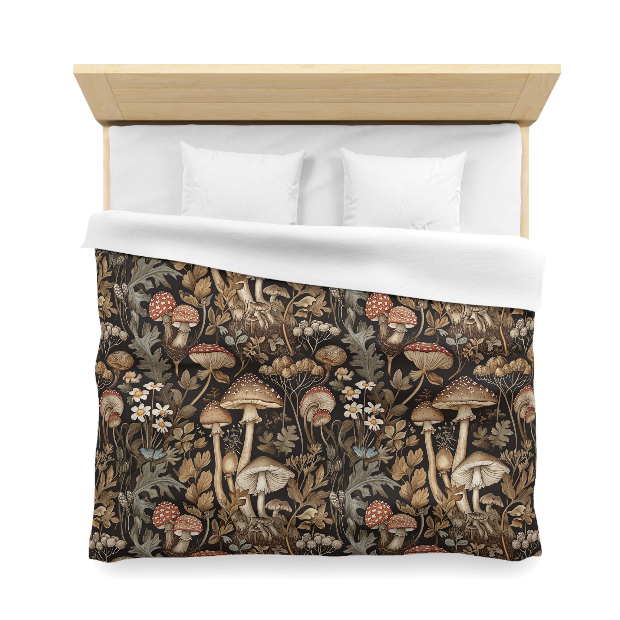 William Morris Inspired Cottagecore Pattern With Mushrooms Duvet Cover ...