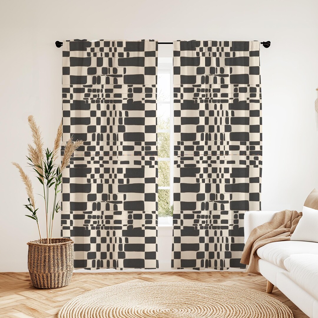 Various Checkers With Hand Drawn Shapes Cream and Black Blackout ...