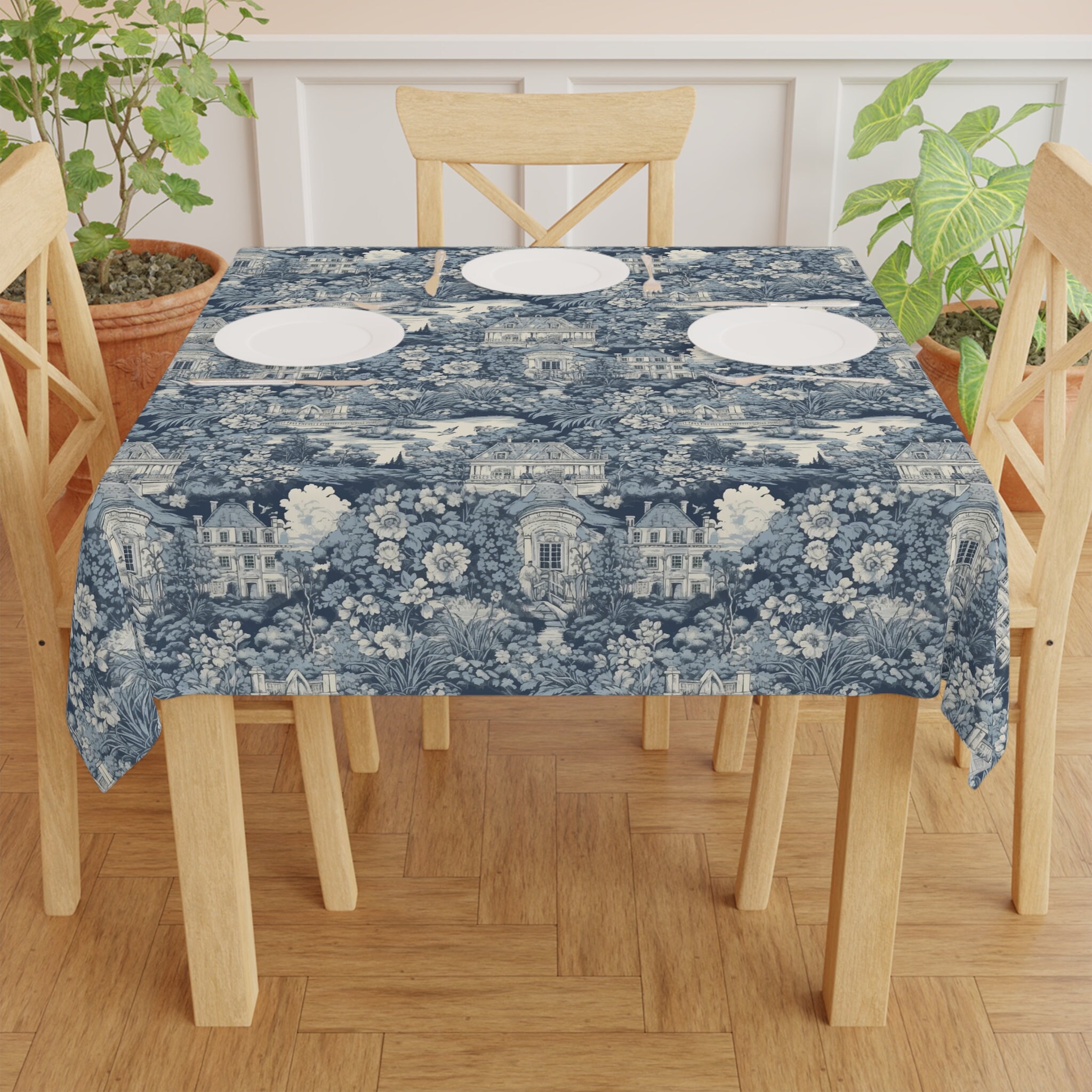 Toile De Jouy Pattern Illustration of Manor Tablecloth - Etsy