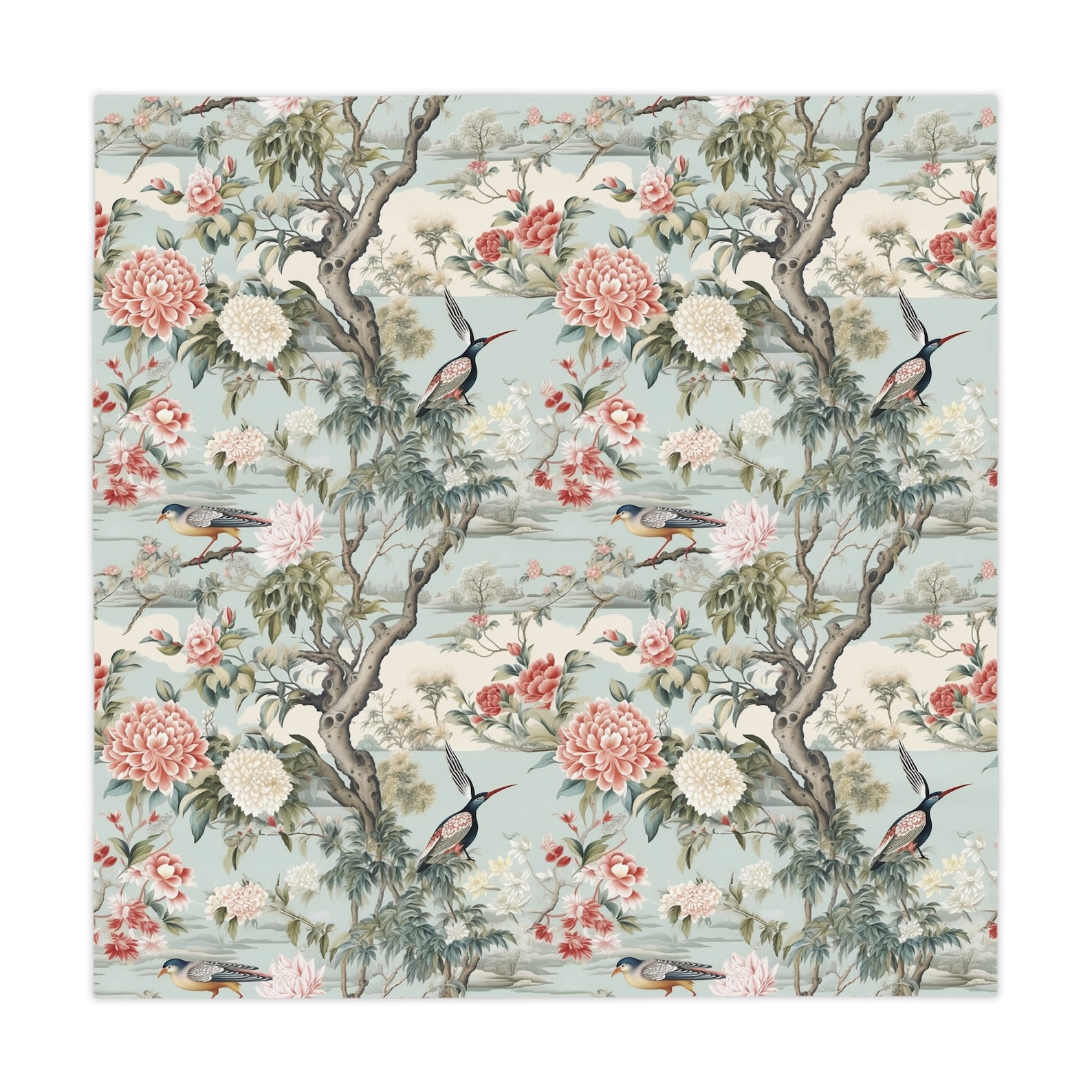 Chinoserie Pattern With Muted Colors Birds and Flowers Tablecloth - Etsy