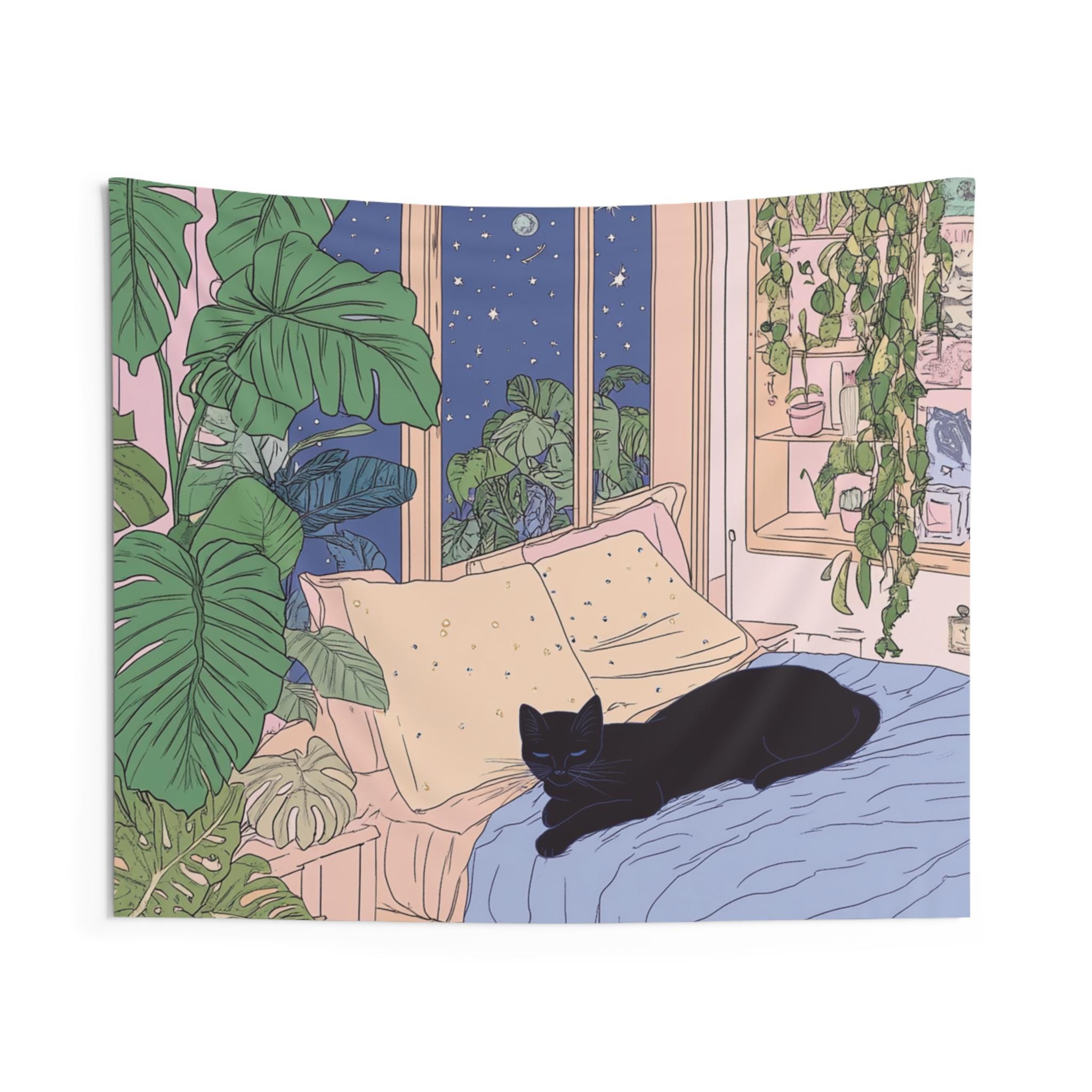 Vaporwave Style Illustration Cozy Boho Room Monstera Plants Wall ...