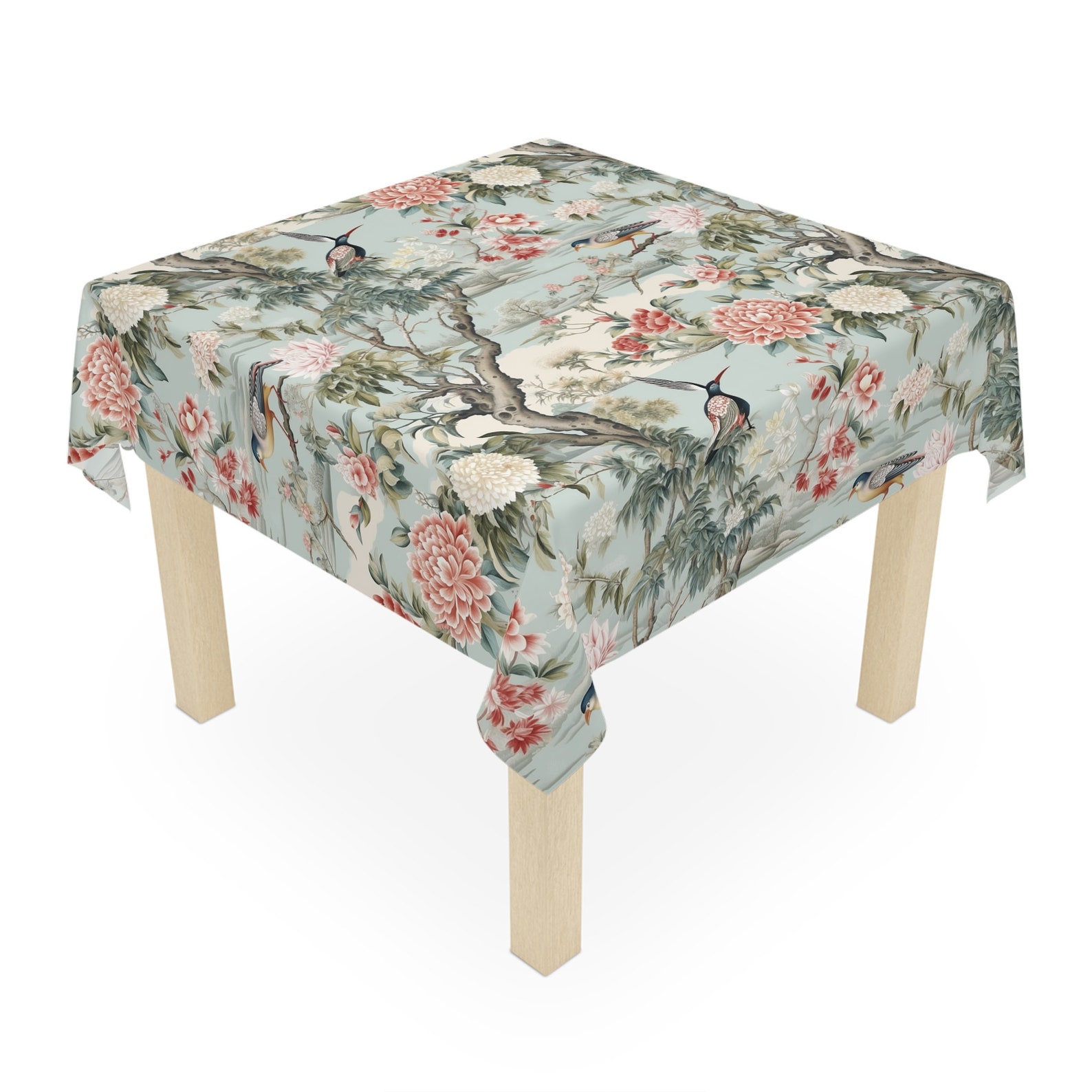 Chinoserie Pattern With Muted Colors Birds and Flowers Tablecloth - Etsy