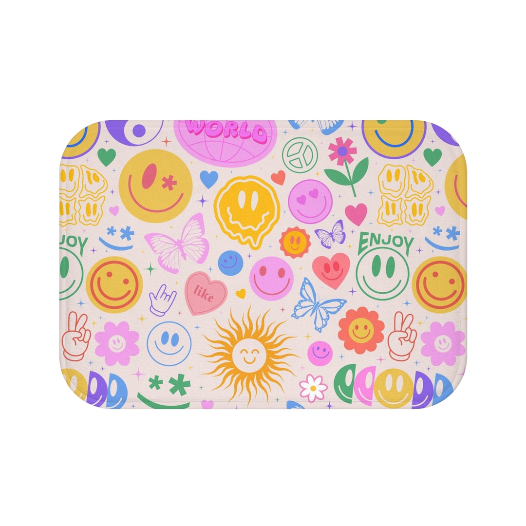 Y2K Pattern With Smileys and Stickers Good Vibes Bath Mat - Etsy