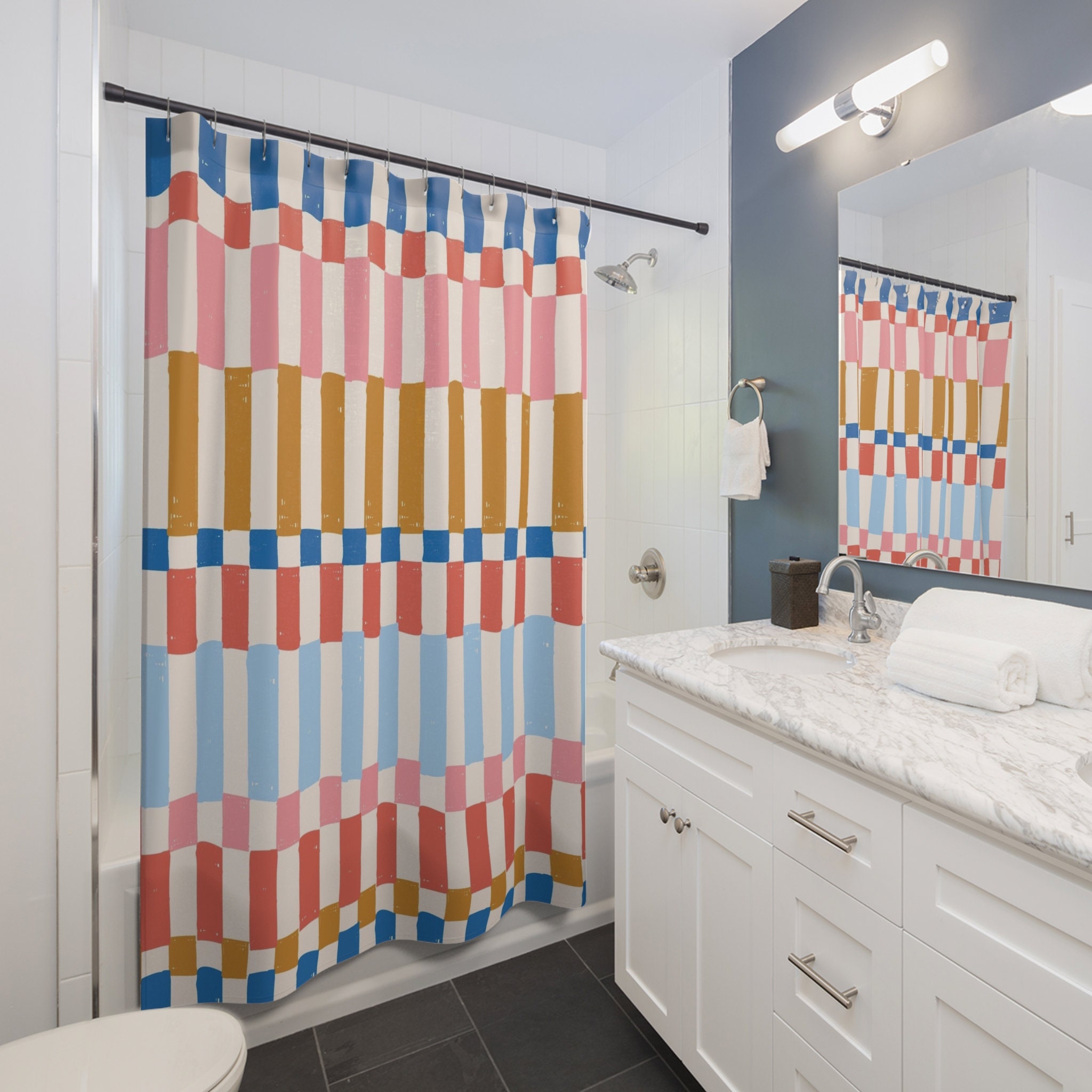 Abstract Pattern With Multicolor Rectangular Checkers Shower Curtain - Etsy