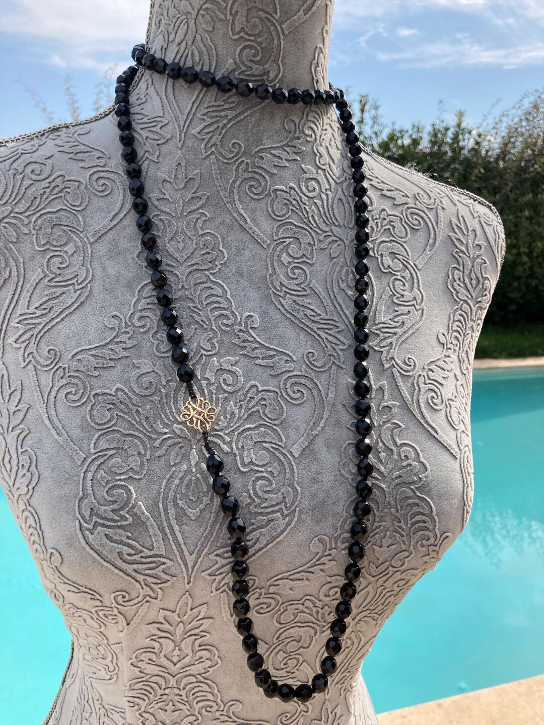 Long Closed Sautoir Necklace in Black Glass Pearl, Women's Sautoir ...