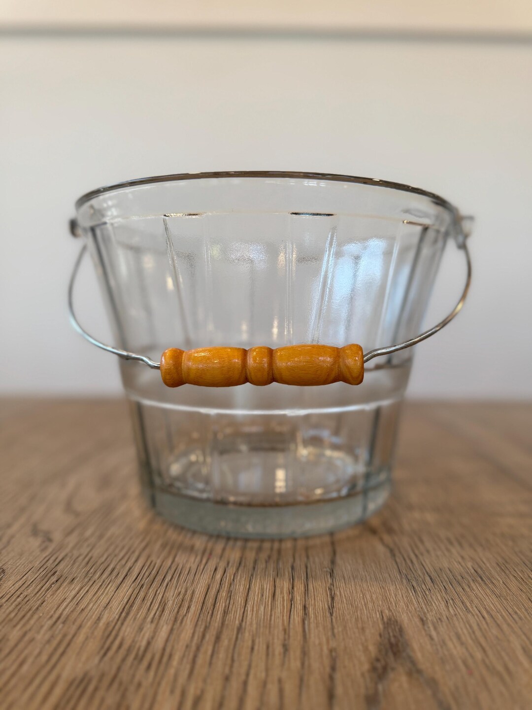 Anchor Hocking Glass Ice Bucket With Wooden Handle - Etsy