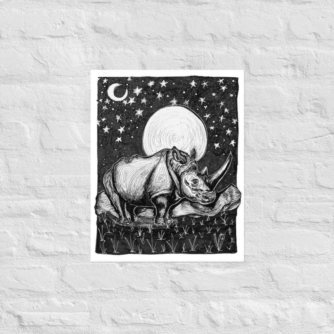 RHINOCEROUS Pen and Ink Art Print - Etsy