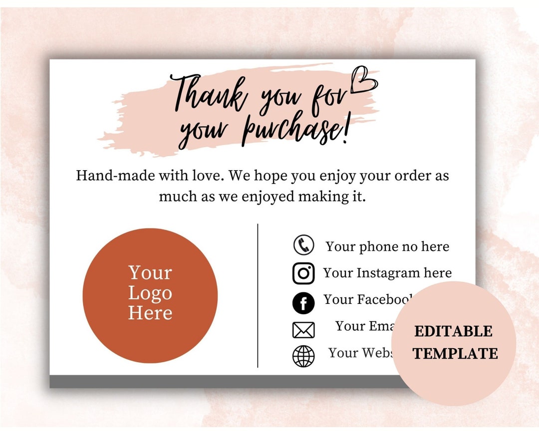 Thank You for Your Purchase Card Template: Canva Editable (digital ...