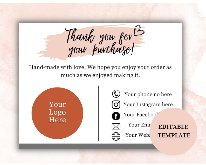 Thank You for Your Purchase Card Template: Canva Editable (digital ...