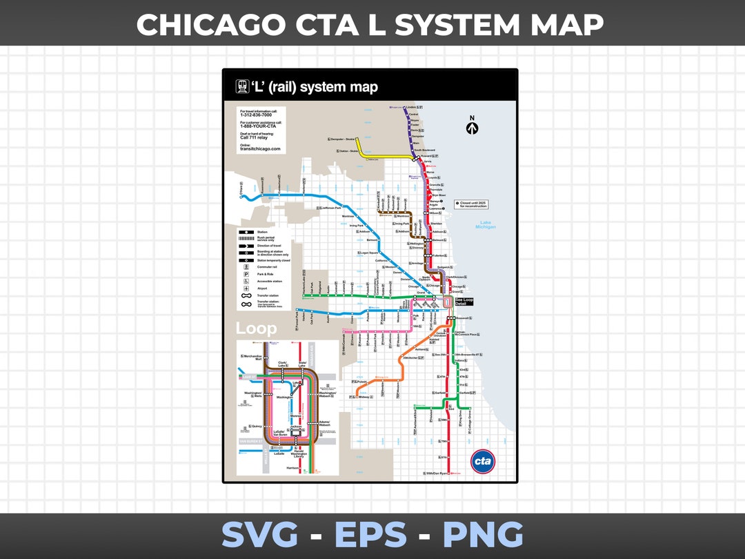 Chicago Cta L System Map / Graphic, Clipart, SVG, EPS, PNG / Cut Files ...