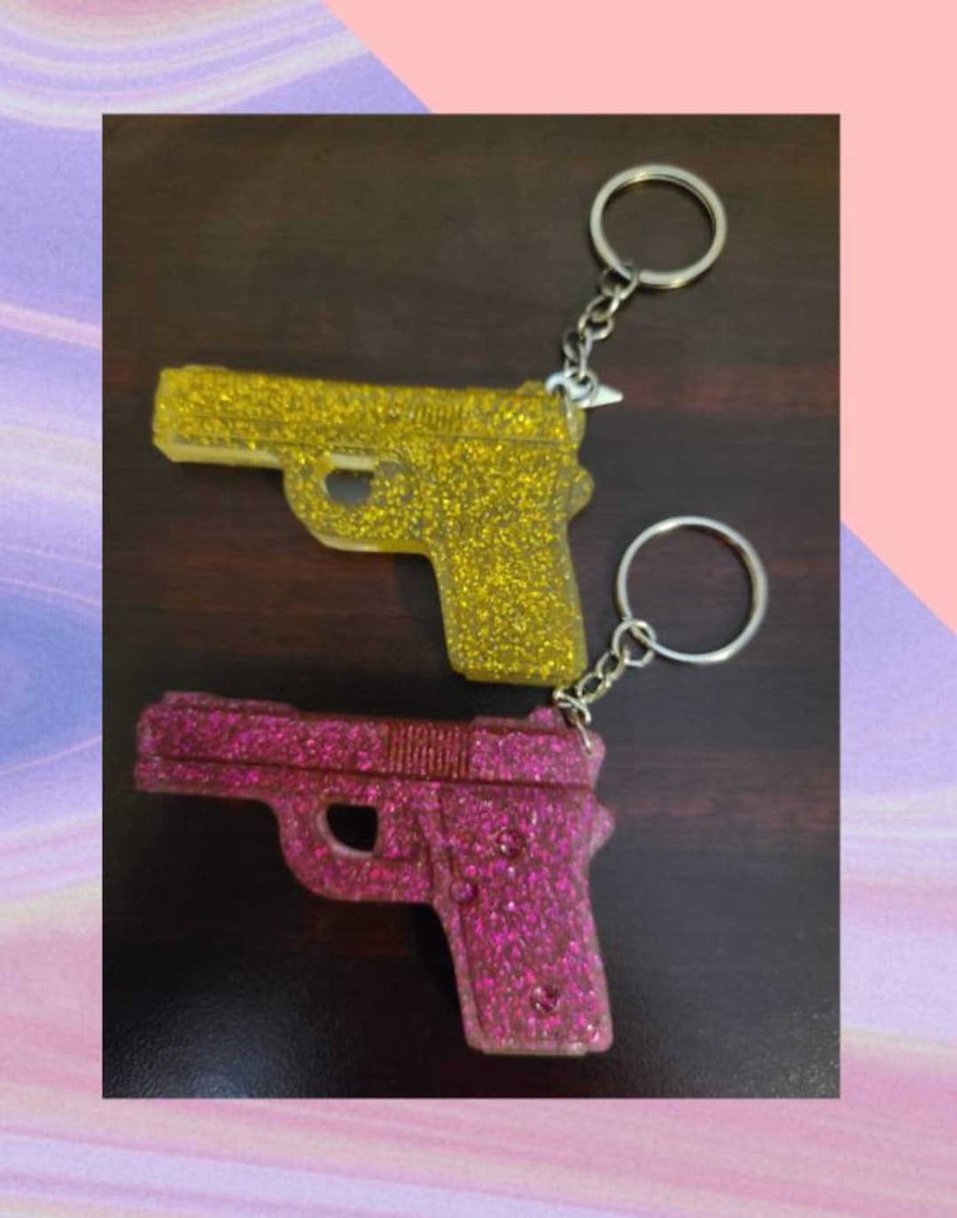 Handgun Epoxy Resin Glitter Gun Keychains - Etsy
