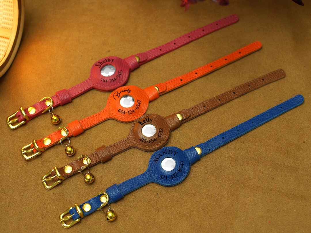 Personalized Leather Cat Collar With AirTag Sleeve - Soft Leather ...
