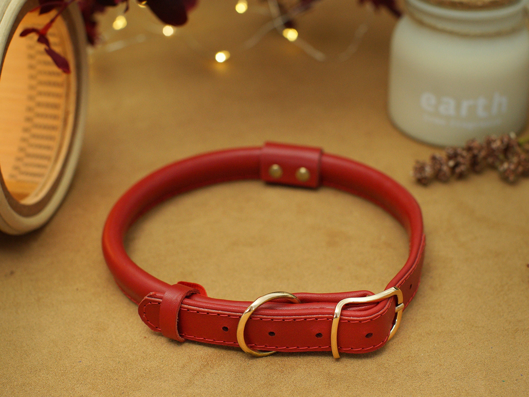 Rolled Leather Dog Collar With Bead ID Tag Personalized Dog - Etsy ...