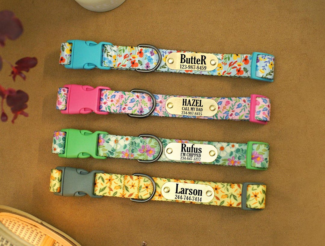 Custom Floral Dog Collar: Personalized Engraved Name Tag - Etsy